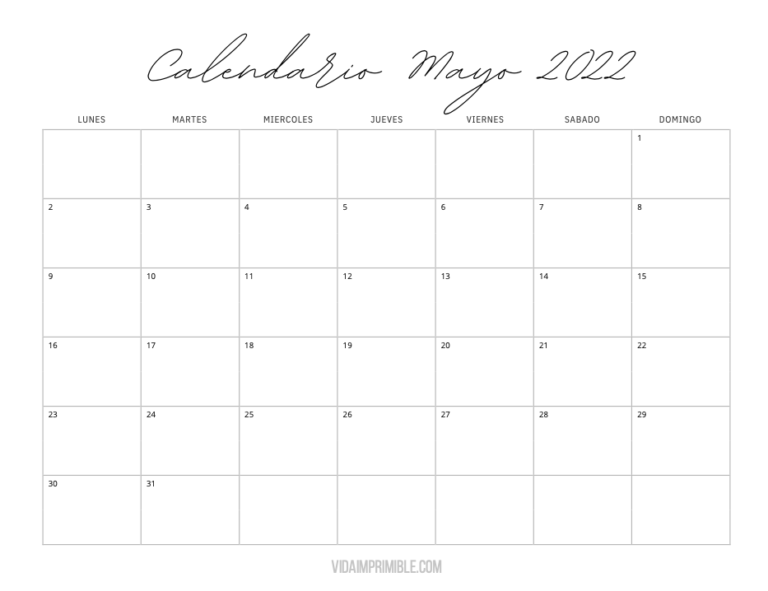 Calendarios De Mayo 2022 Para Imprimir