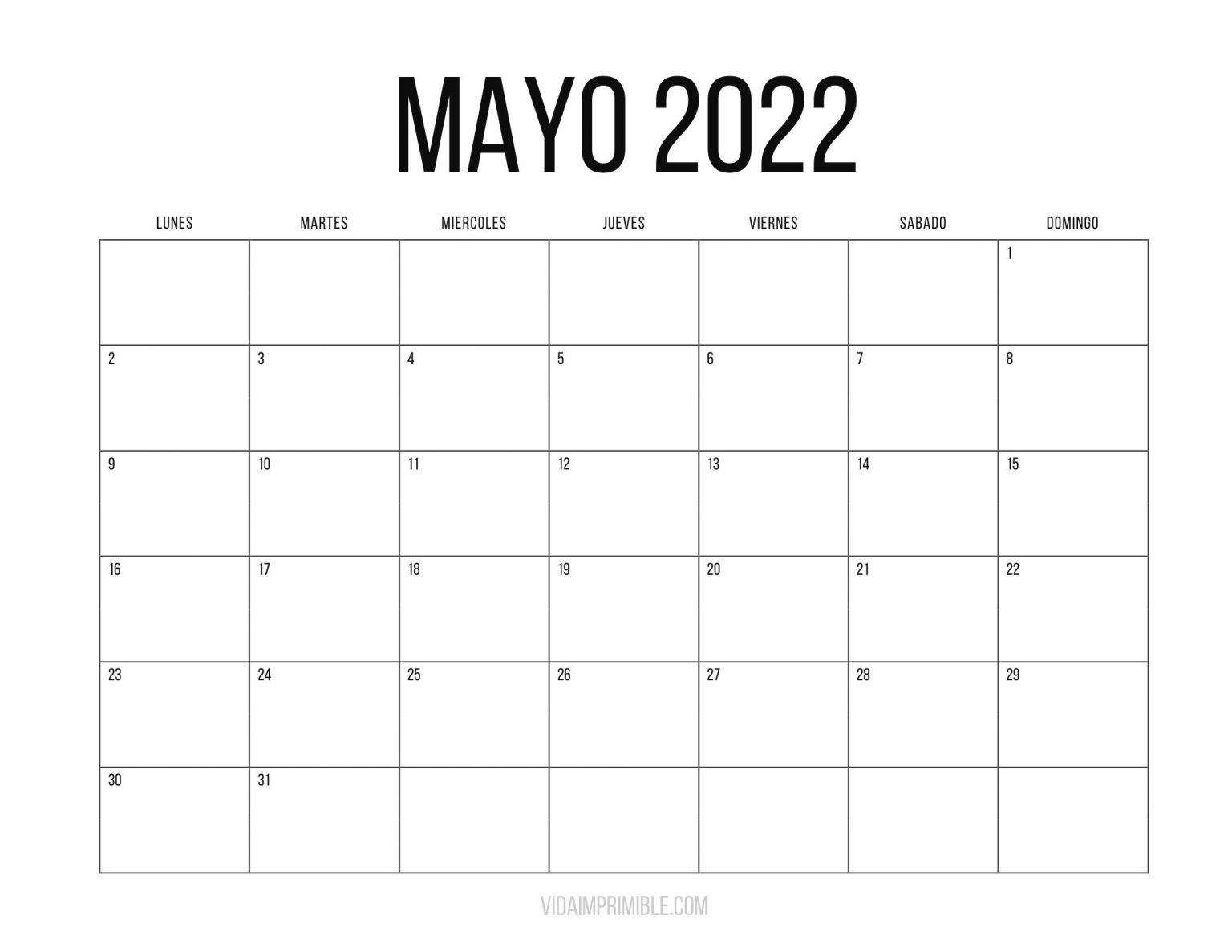 Calendario 2022 para Imprimir | Vida Imprimible
