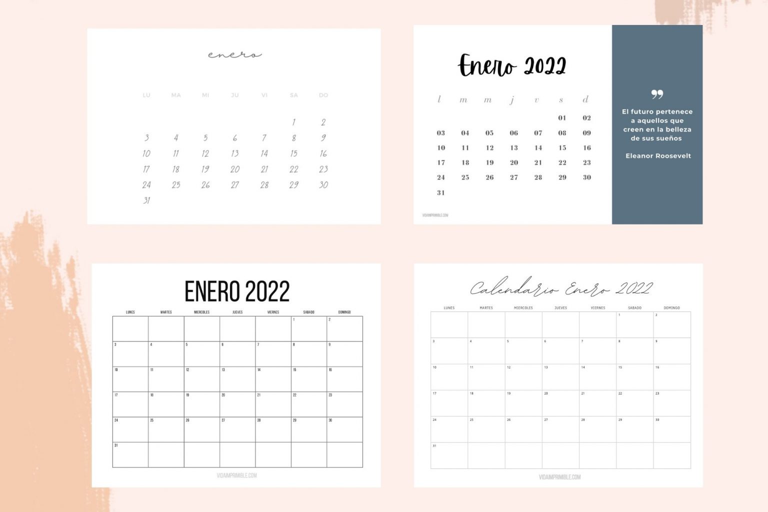 Calendarios de Enero 2022 para imprimir | Vida Imprimible