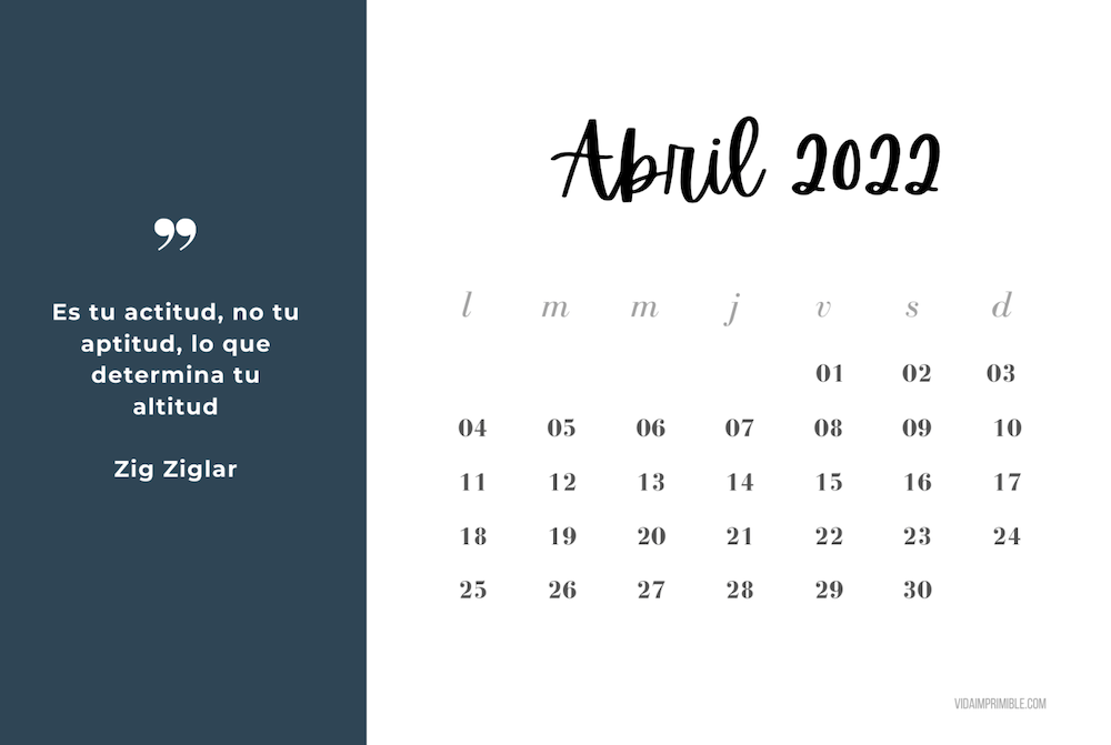 Calendario Abril 2022 Para Imprimir