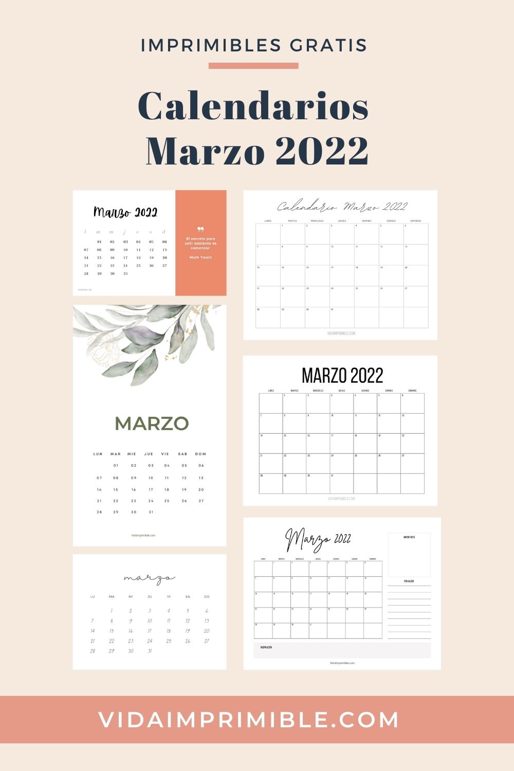 Calendarios de Marzo 2022 para imprimir | Vida Imprimible