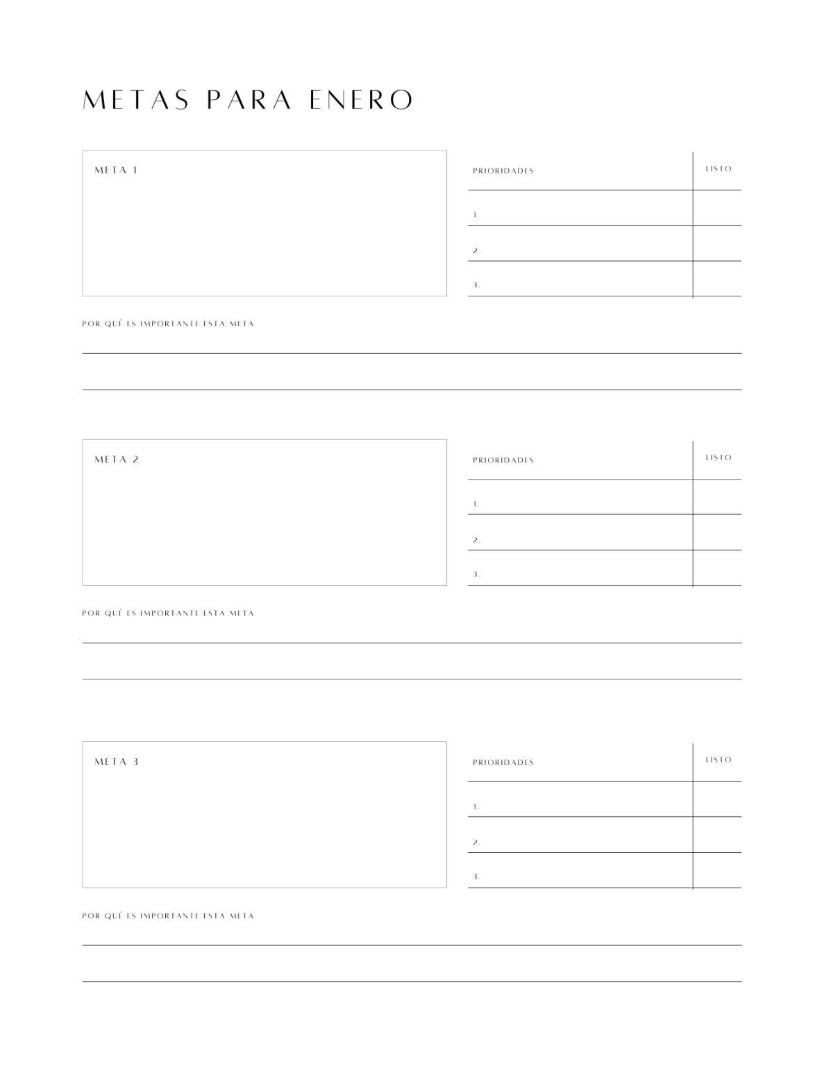 Planificador metas mensuales | Vida Imprimible
