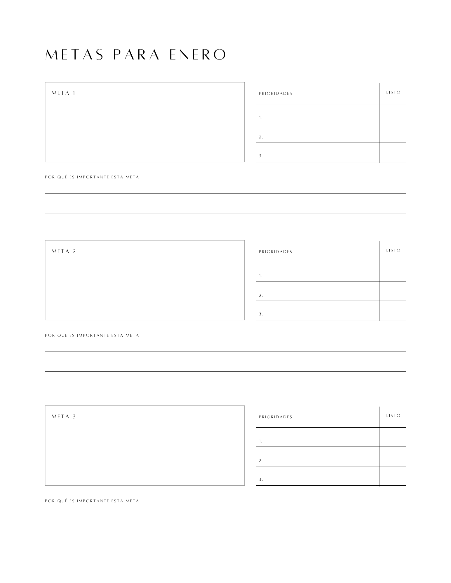 Planificador metas mensuales | Vida Imprimible