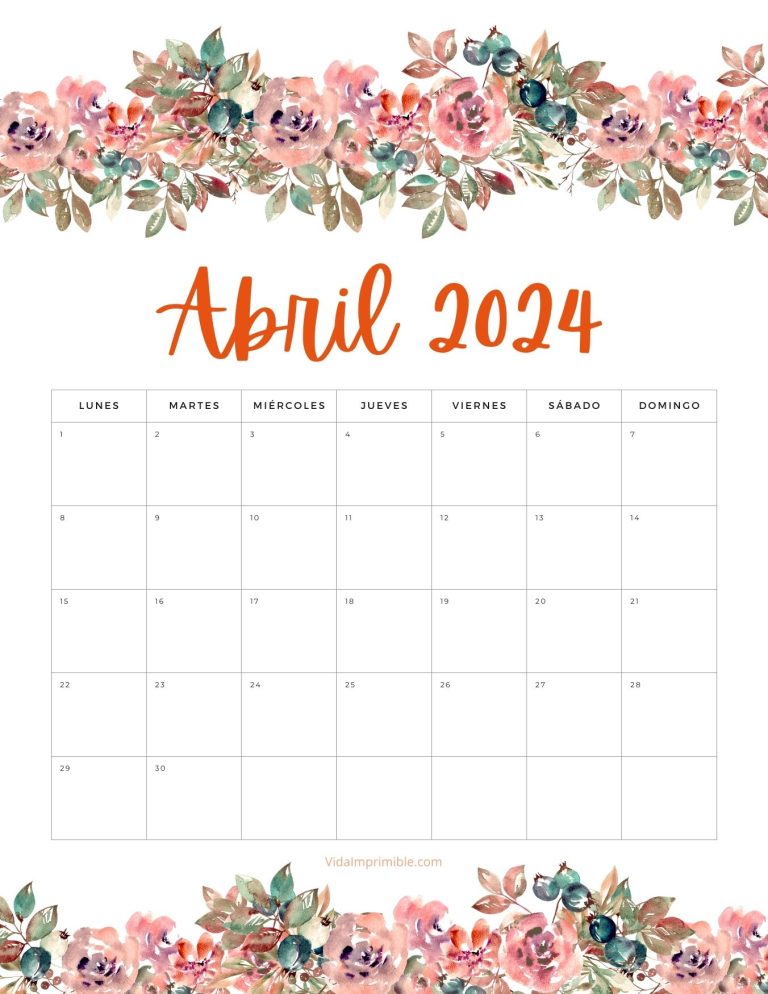 10+ PDF Calendarios de Abril 2024 para Imprimir