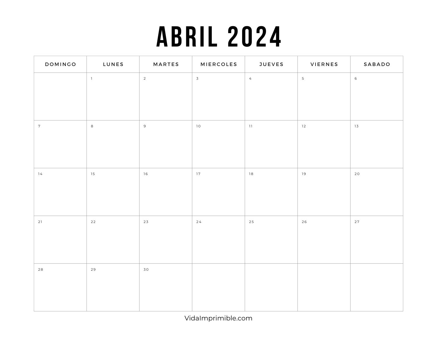 10+ PDF Calendarios de Abril 2024 para Imprimir