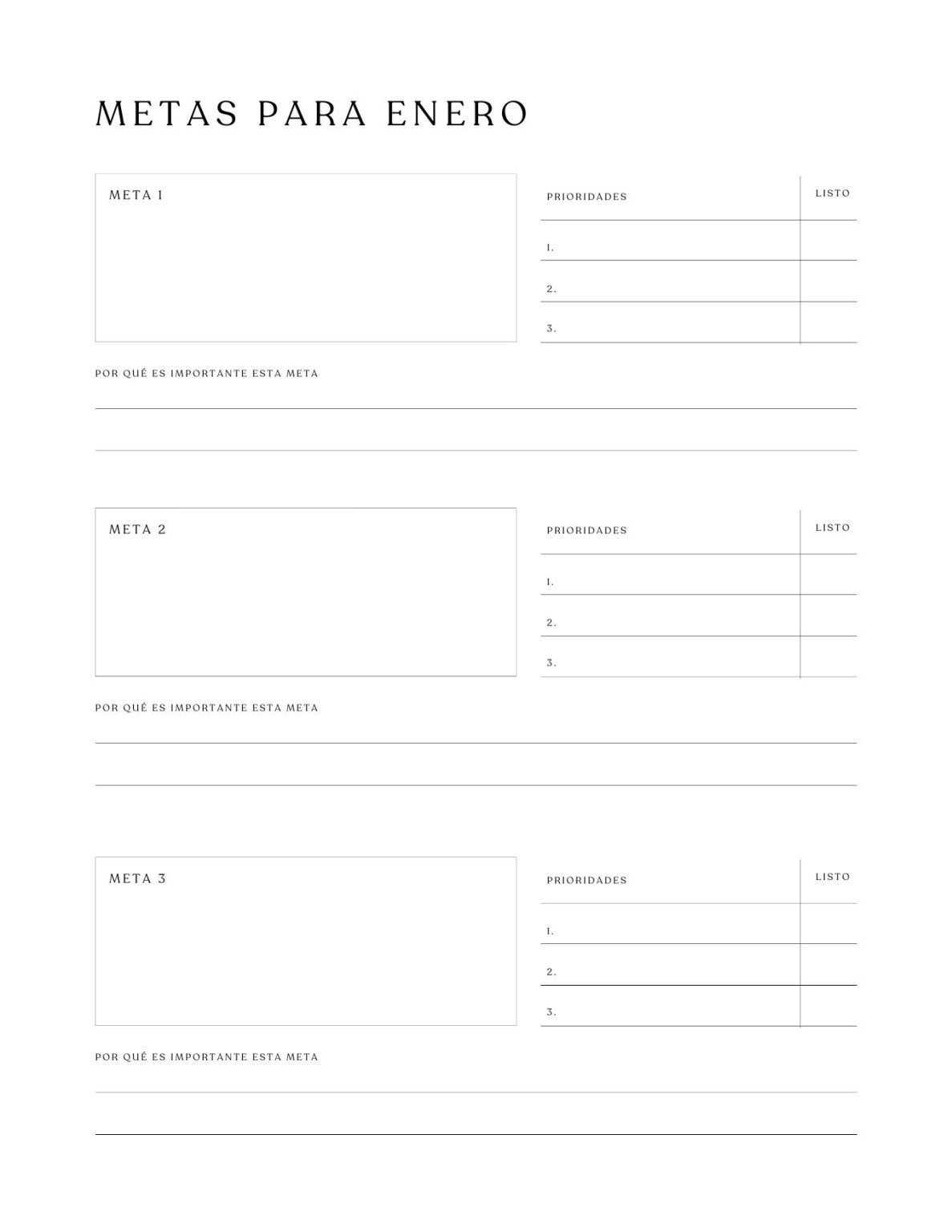 Planificador metas mensuales | Vida Imprimible