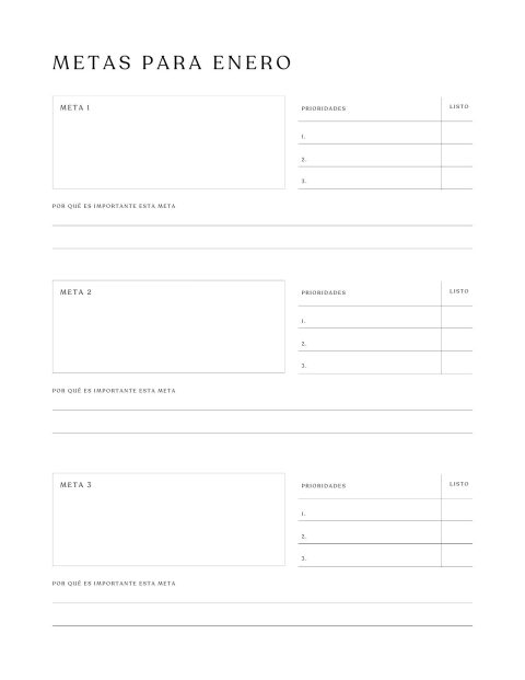 Planificador metas mensuales | Vida Imprimible