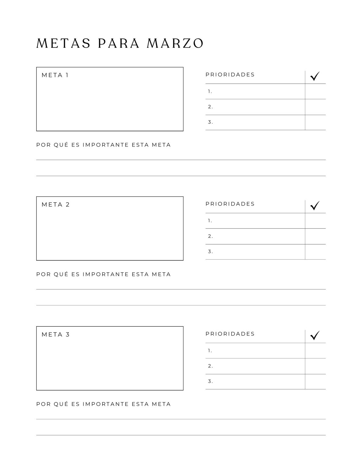 Planificador metas mensuales | Vida Imprimible
