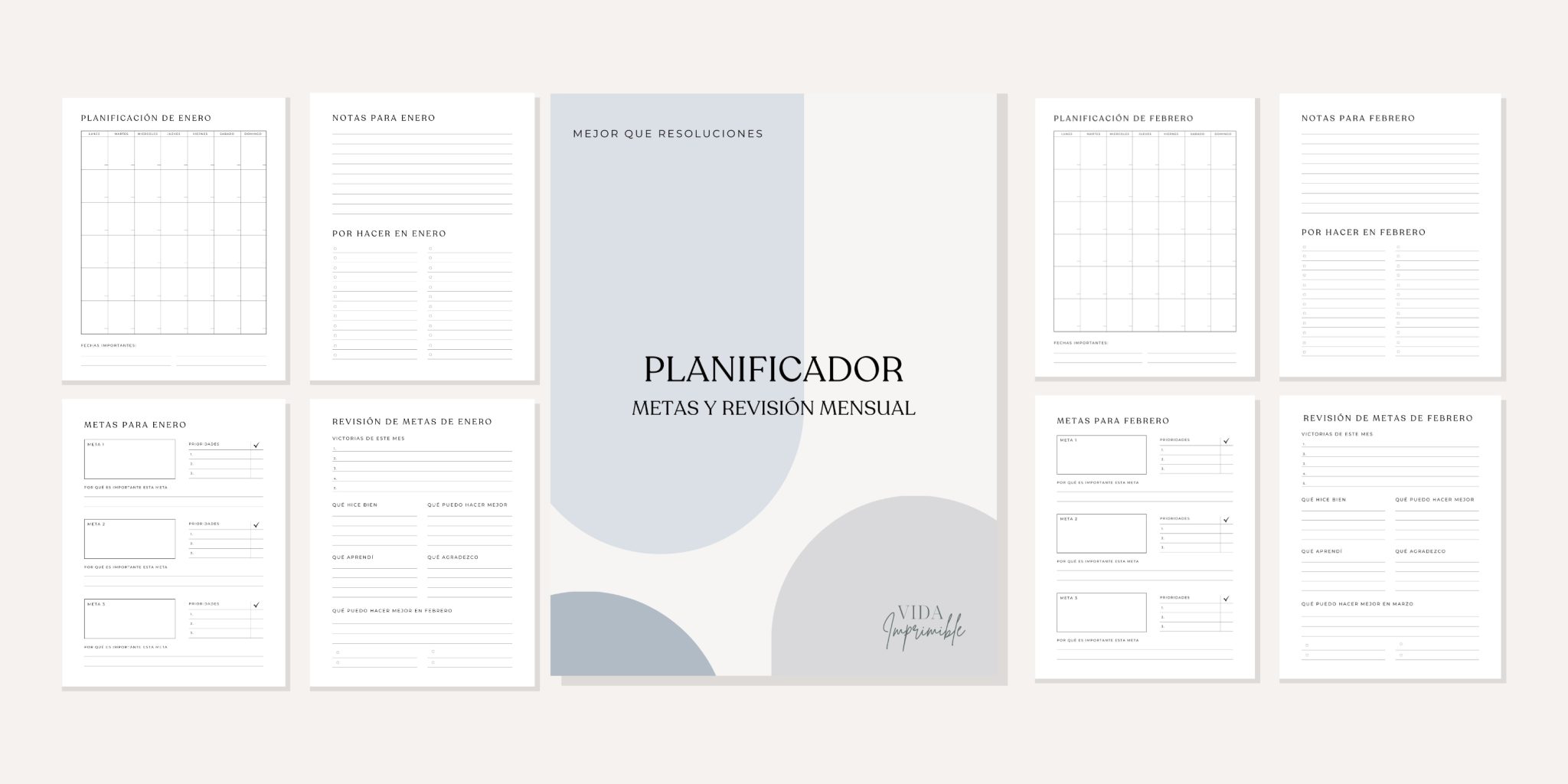 Planificador metas mensuales | Vida Imprimible