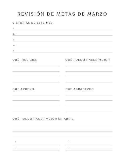 Planificador metas mensuales | Vida Imprimible