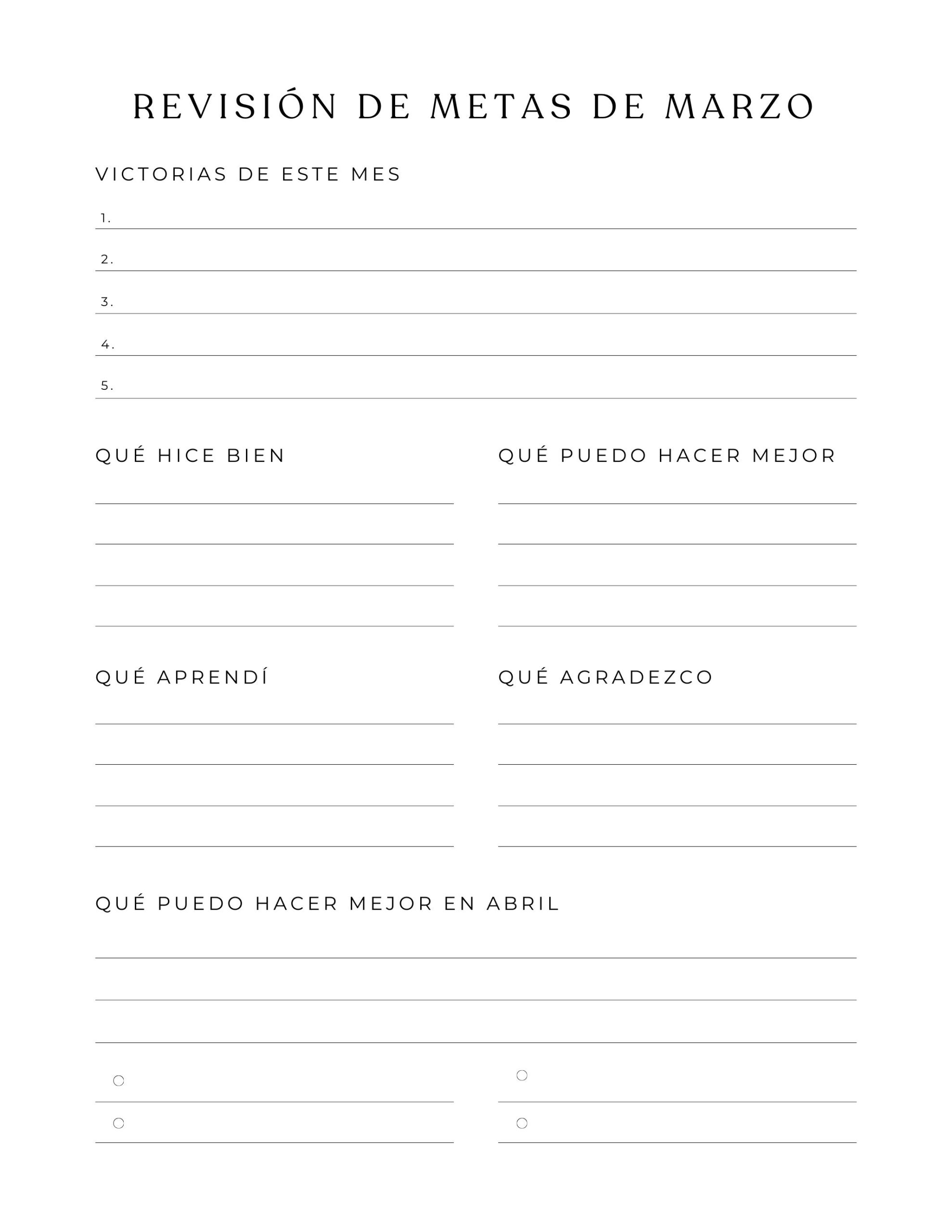 Planificador metas mensuales | Vida Imprimible