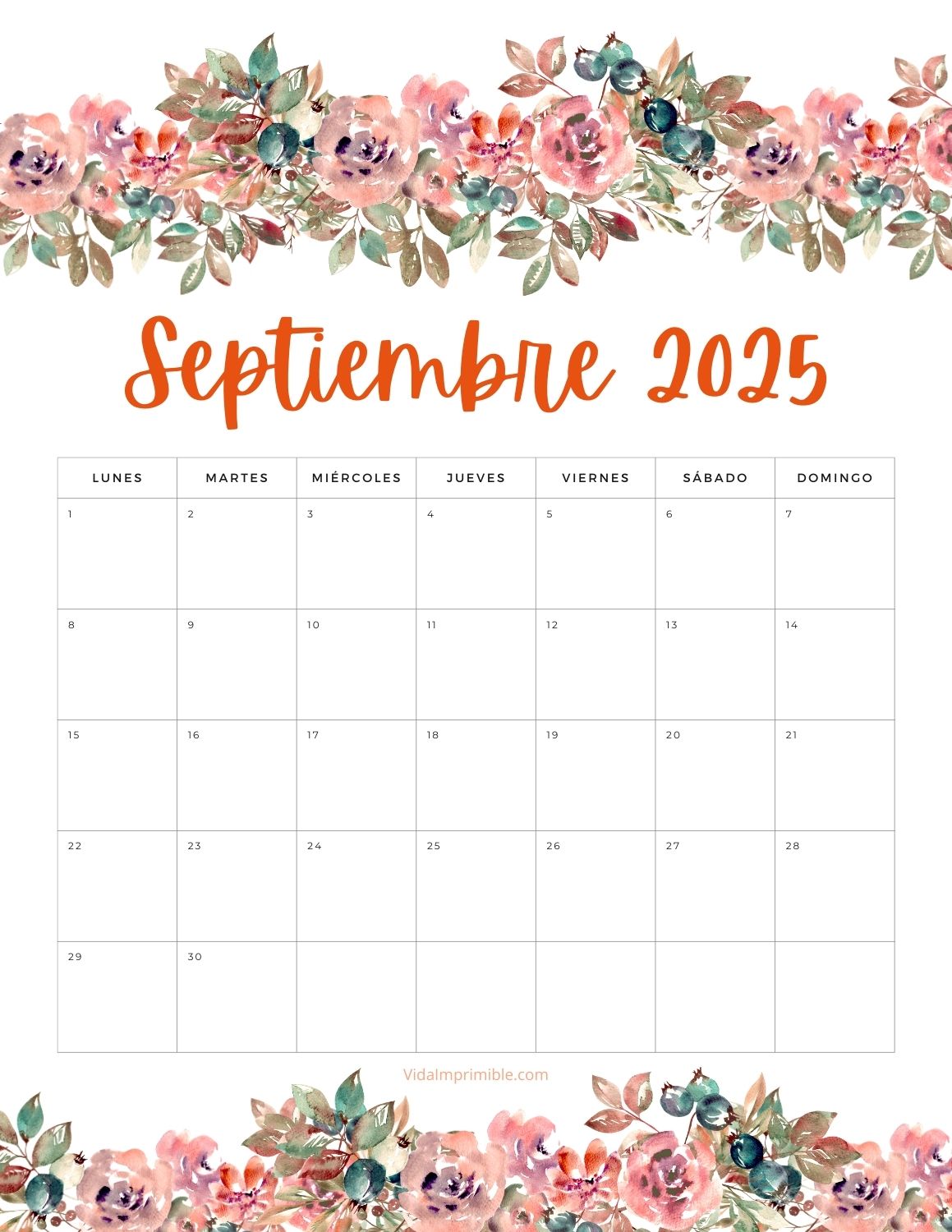 Calendarios 2025 vertical con flores | Vida Imprimible