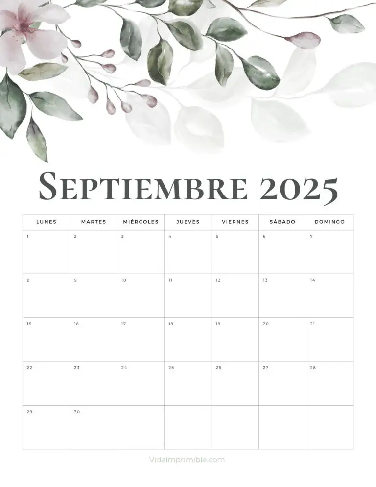 Calendarios 2025 diseño hojas, inicio de semana Lunes | Vida Imprimible