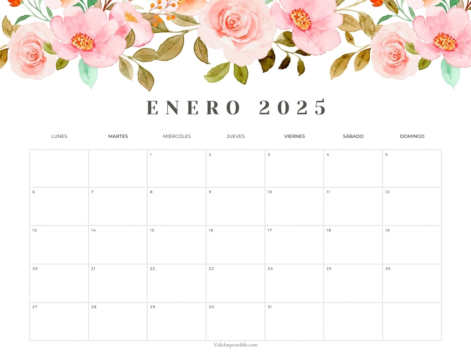 Lindos Calendarios 2025 para imprimir | Vida Imprimible